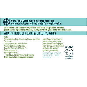 Seventh Generation Thick & Strong Free and Clear Baby Wipes with Flip Top Dispenser, 768 Count