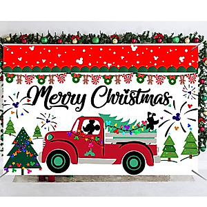 Merry Christmas Backdrop Merry Little Christmas Tree and Red Truck for Peppermint Christmas Decorations Christmas backdrops for Photography Xmas Holiday