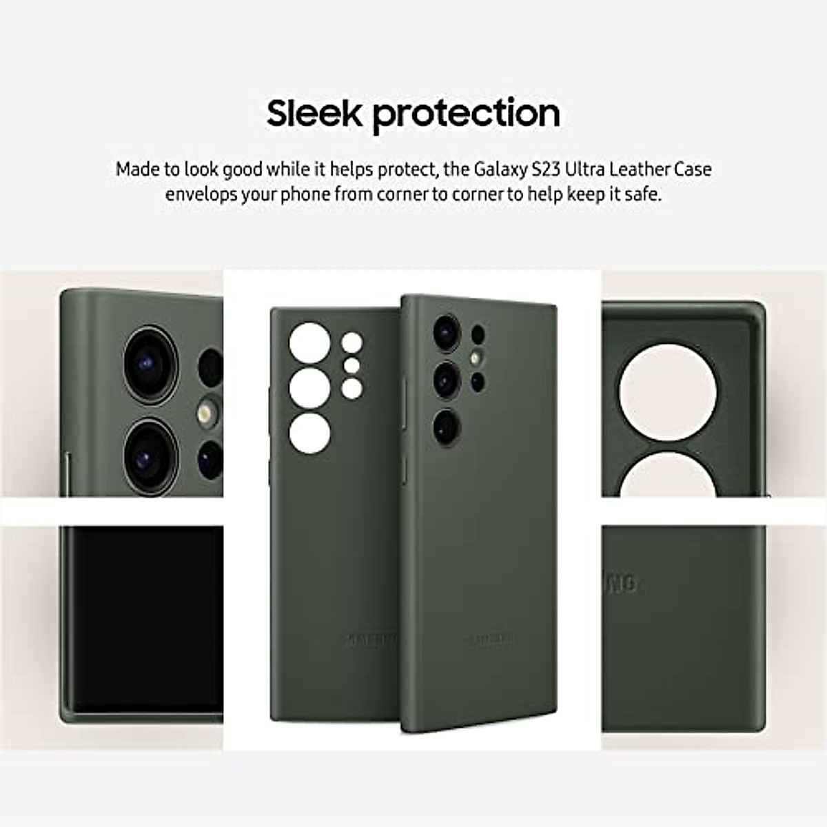 SAMSUNG Galaxy S23 Ultra Leather Phone Case, Premium Protective Cover w/Front and Back Protection, Soft Grip, US Version, EF-VS918LGEGUS, Green