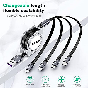 Multi Charging Cable 4A [2Pack 4Ft] 4 in 1 Retractable Multi Fast Charger Cable with 2 * IP/Type C/Micro USB Ports USB Cable for All Phones/iP 12 11 Xs/Samsung Galaxy/Huawei/LG/Google/HTC/Sony/Tablets