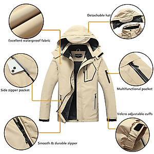 SUOKENI Men's Waterproof Ski Jacket Warm Winter Snow Coat Hooded Raincoat X-Large