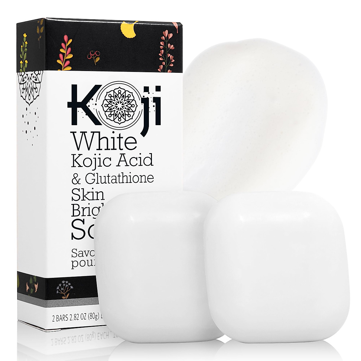 Koji White Kojic Acid & Glutathione Skin Brightening Soap for Body & Face Exfoliating, Hydrating and Cleansing Bar for Reduce the Appearance of Fine Lines and Wrinkles, Vegan, 2.82 oz (2 Bars)