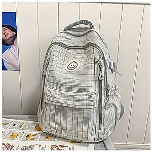 Qyrno Plaid Backpack Kawaii Backpack with Cute Accessories Cute Backpack Aesthetic Backpack DIY Backpack (5-Grey)