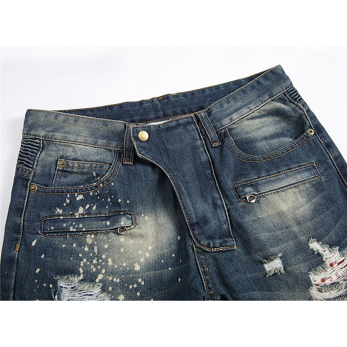 Yollmart Men's Delim Stretched Jeans Ripped Biker Slim Pants-34