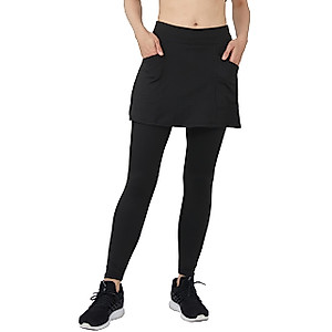 slimour Women Leggings with Skirt Attached Tennis Skirt with Leggings Golf Skirts with Leggings Exercise Skirts Hiking Black Pockets XS