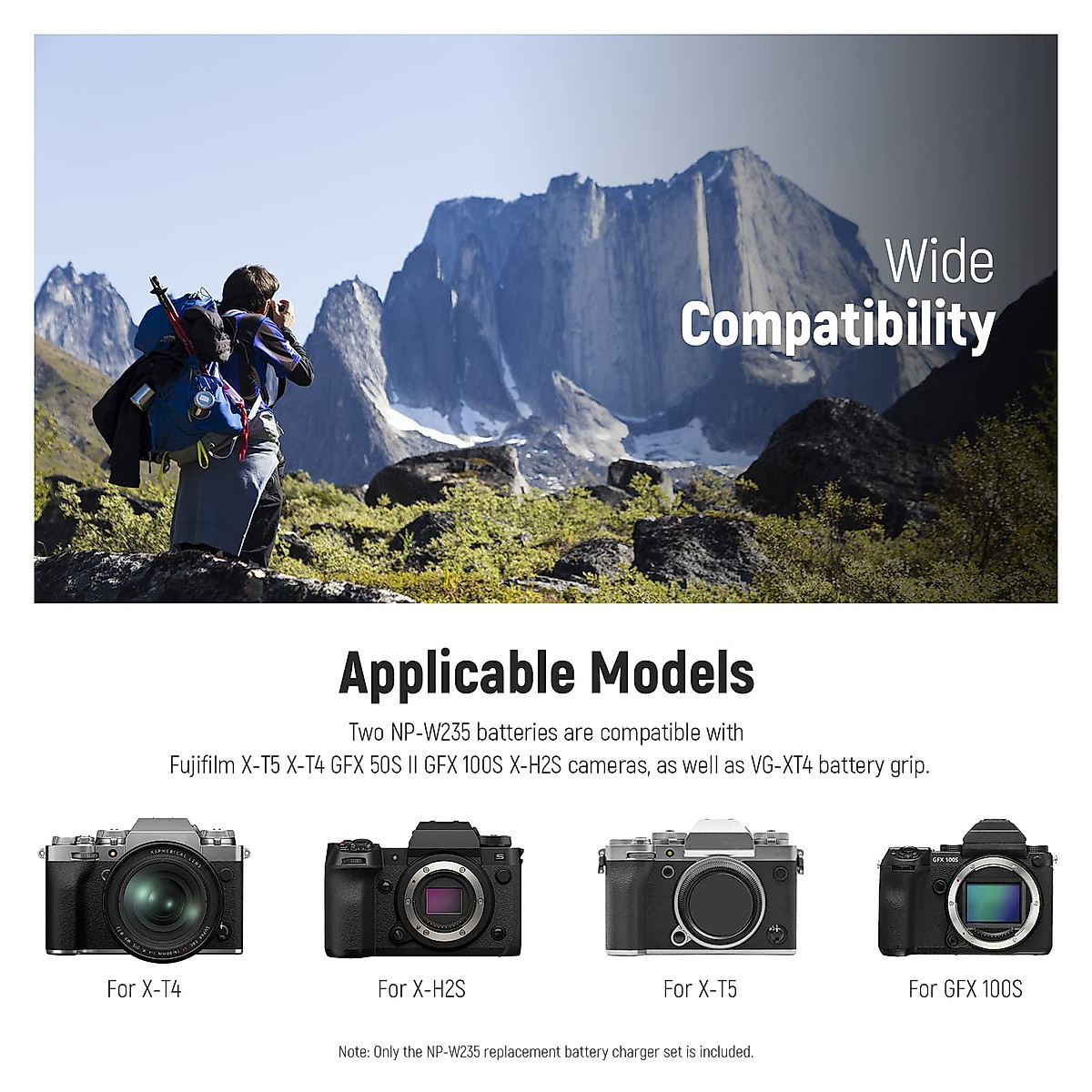 NEEWER NP-W235 Camera Battery Charger Set, Dual Slot USB Charger with LCD, 2 Pack 2400mAh Replacement Batteries Compatible with Fujifilm X-T5 X-T4 GFX 100S X-H2S X-S20 GFX 50S II VG-XT4 Battery Grip