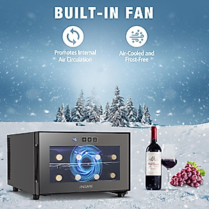 JINJUNYE 8 Bottle Wine Cooler Refrigerator, Wine Fridge Small, Countertop Wine Cooler with Temperature Control, Mini Freestanding Wine Cellar Glass Door for Home, Office, Bar, High-End Gift
