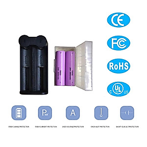 Universal Smart 2 Slots 18650 Battery Charger Set,3500mAh Rechargeable Flat-top Battery for Led Flashlights, Cameras, Headlamps, Doorbells,Toys-2Pack