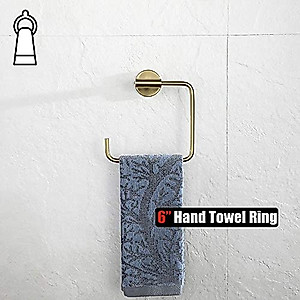 JQK Towel Ring Brushed Gold, Stainless Steel Square Ring Towel Holder for Bathroom, 6 Inch Brushed Gold Wall Mount, TR140-BG