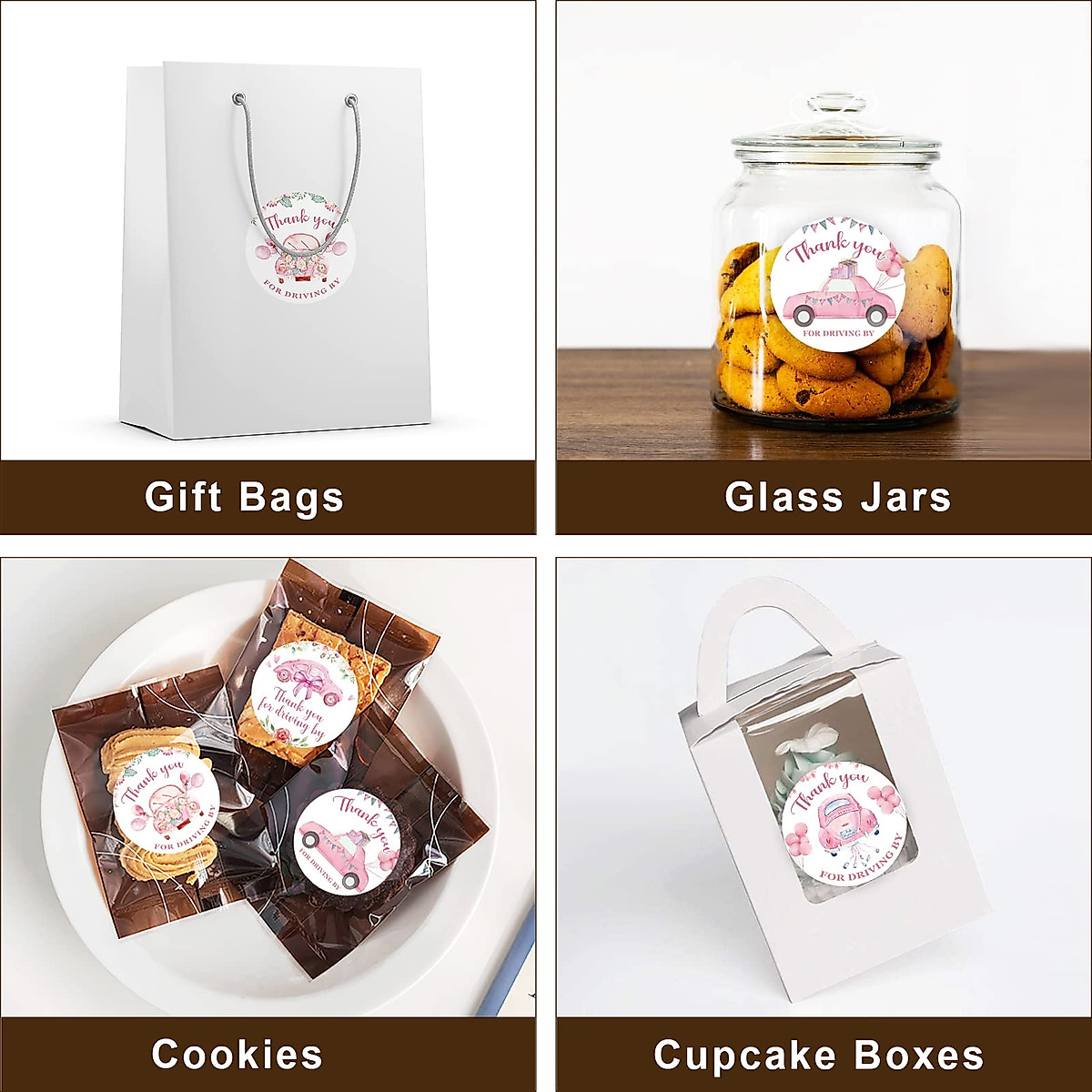 80 Thank You for Driving by Stickers, Drive by Baby Shower Birthday Party Favor Labels Decorations