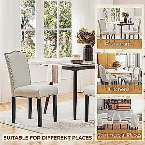 Yaheetech Dining Chairs Set of 6 Dining Room Chairs Modern Kitchen Chairs Fabric Upholstered Dining Room Chairs with Solid Wood Legs and Padded Seat for Home Kitchen Living Room, 3 Package, Beige