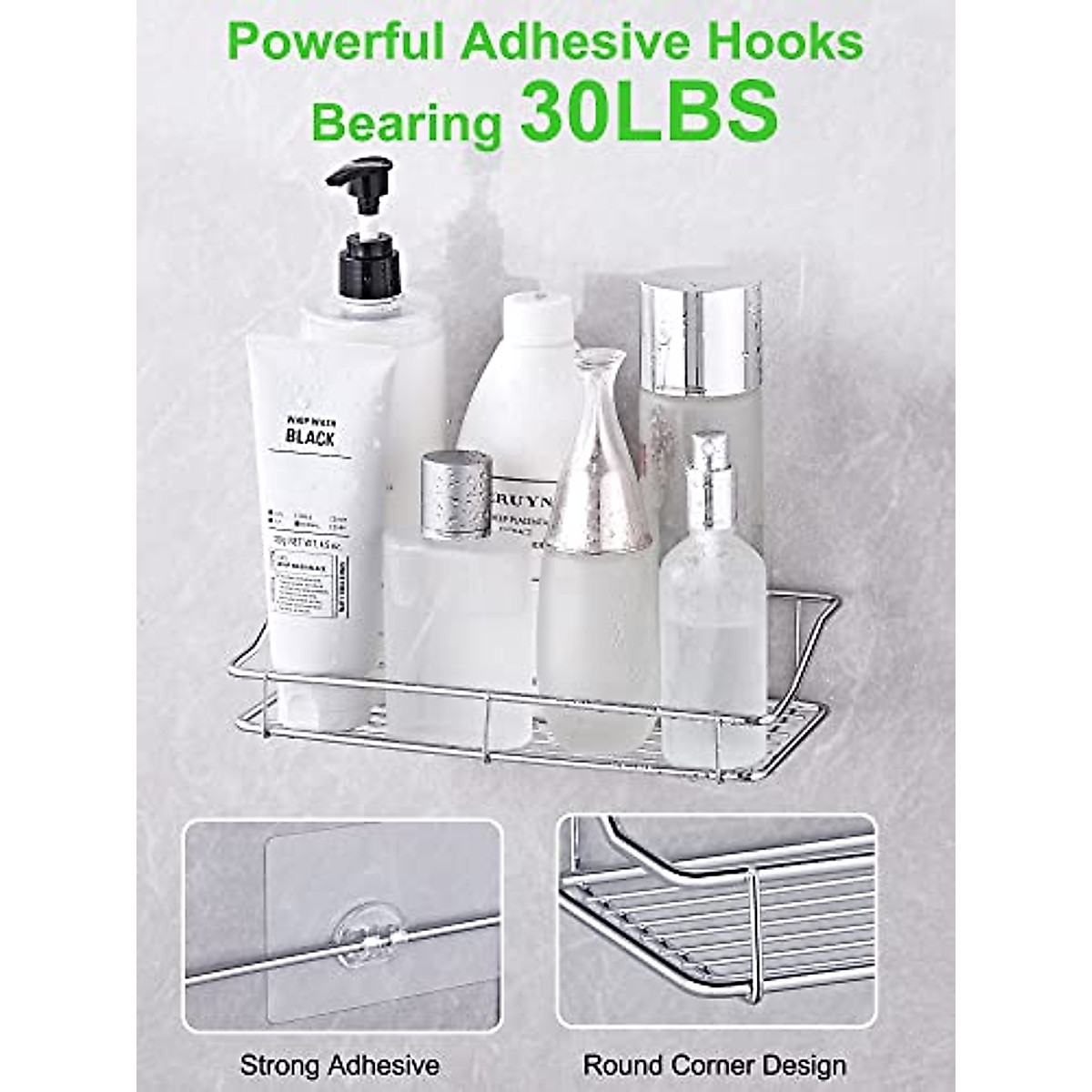 SMARTAKE 2-Pack Shower Caddy, Adhesive Bathroom Shelf Wall Mounted, No Drilling Strong Shower Caddies Kitchen Racks - Stainless Steel Storage Organizers (9.9 Inches), Silver