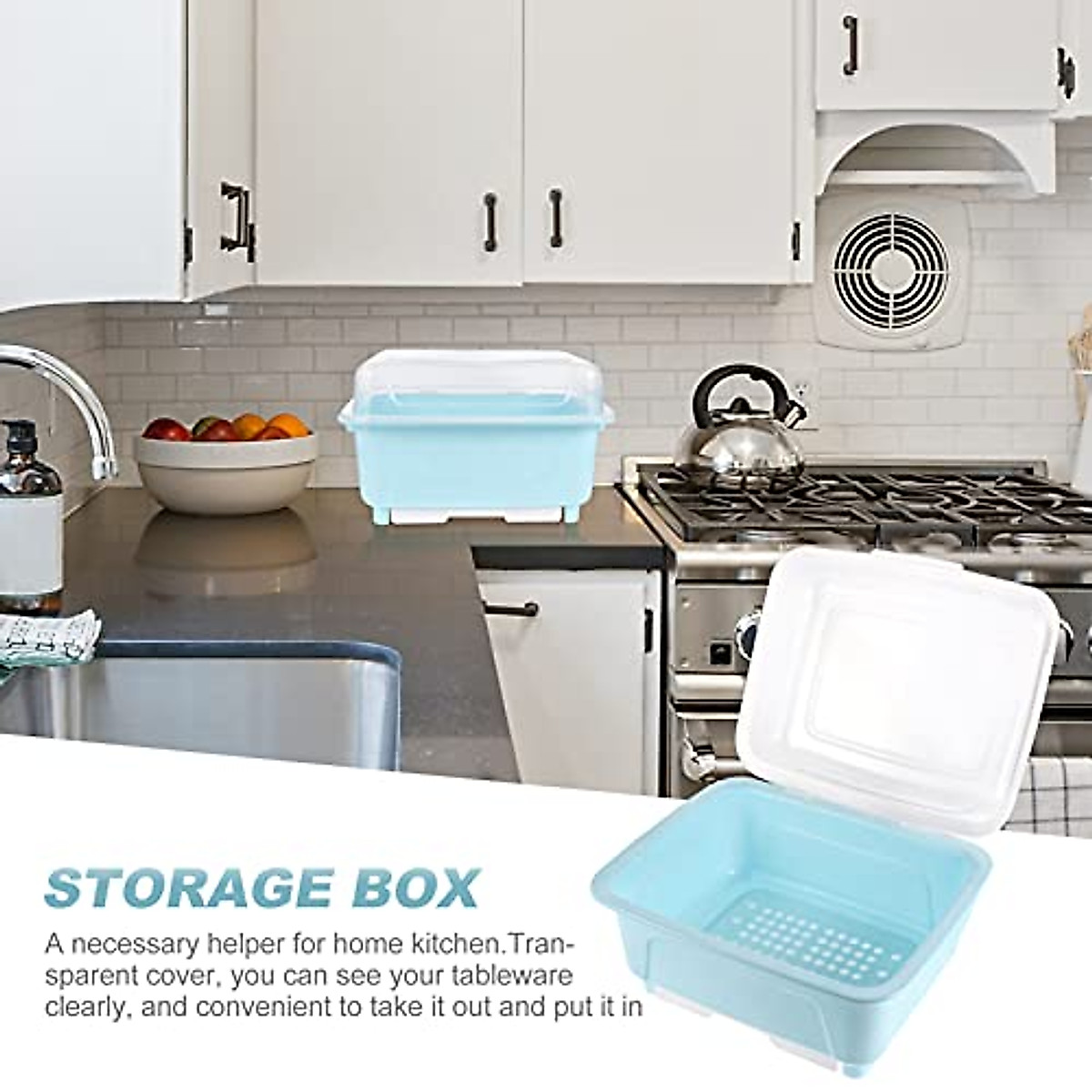 Hemoton Dish Drying Rack with Lid Cover Nursing Bottle Holder Kitchen Plate Cup Dish Drying Rack Tray Cutlery Dish Drainer Kitchen Cabinet Organizer Blue