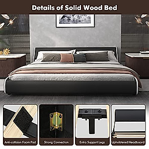 GOFLAME King Bed Frame, Modern Upholstered Platform Bed with Adjustable Headboard, Solid Wooden Slat Support, Faux Leather Luxury Reclining Bed Frame, No Box Spring Needed