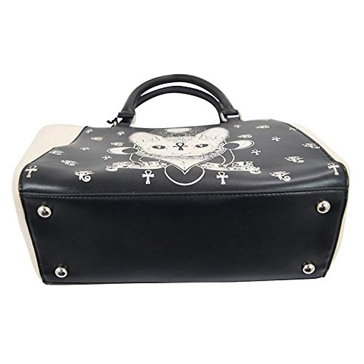 Lost Queen Gothic Bastet Sphynx Cat Occult Goth Satchel Handbag, Black, Cream, Small
