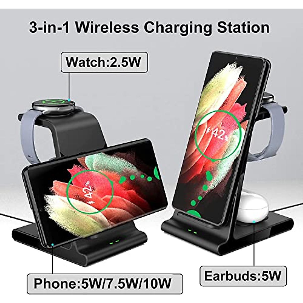 Wireless Charger, Samsung Charging Station for Samsung Galaxy S23 Ultra S23+ S22 Ultra S21 Z Fold 4, Samsung Watch Charger for Galaxy Watch 5 5 Pro 4 3, Wireless Android Charger for Galaxy Buds 2 Pro