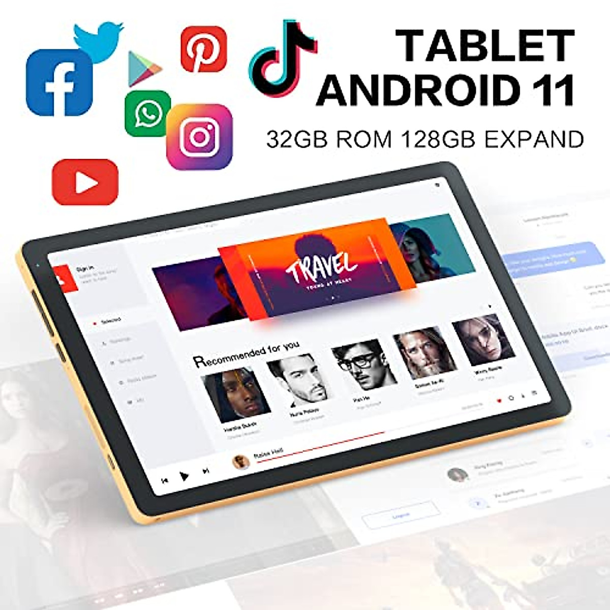 Coolfan 10.4 inch 32GB Tablet Android 11 Quad Core 6000mAh 1332x800 HD IPS Tablets (Gold)