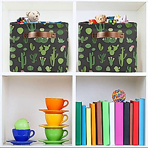 ALAZA Green Plant Cactus Foldable Storage Box Storage Basket Organizer Bins with Handles for Shelf Closet Living Room Bedroom Home Office 2 Pack