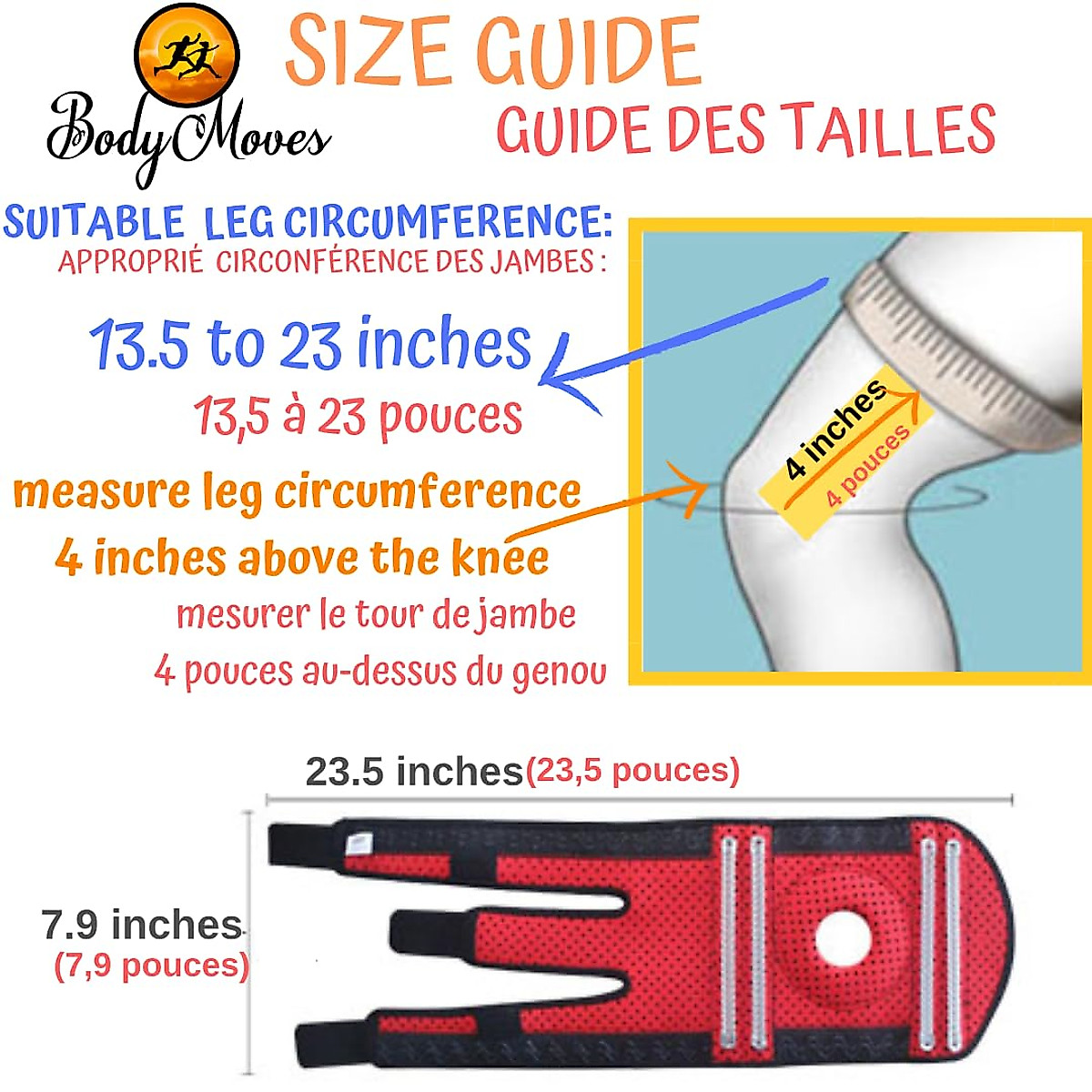 BodyMoves Kid's Knee Brace Support Plus Hot and Cold Ice gel Pack for stabilizing patella meniscus tear ligament injury prevention (SPORTY BLACK)