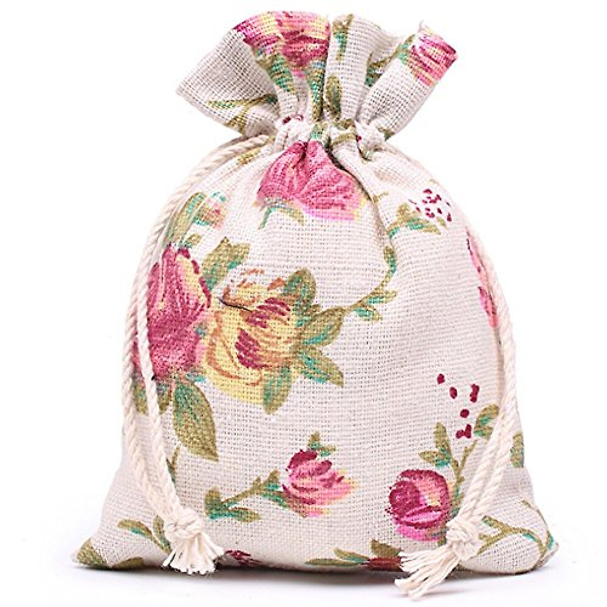 KUPOO 30PCS Rose Drawstring Bags Burlap Flower Pouch Bags Gift Bags Jewelry Pouches for DIY Craft Wedding Party, 5X7 Inches (5x7)
