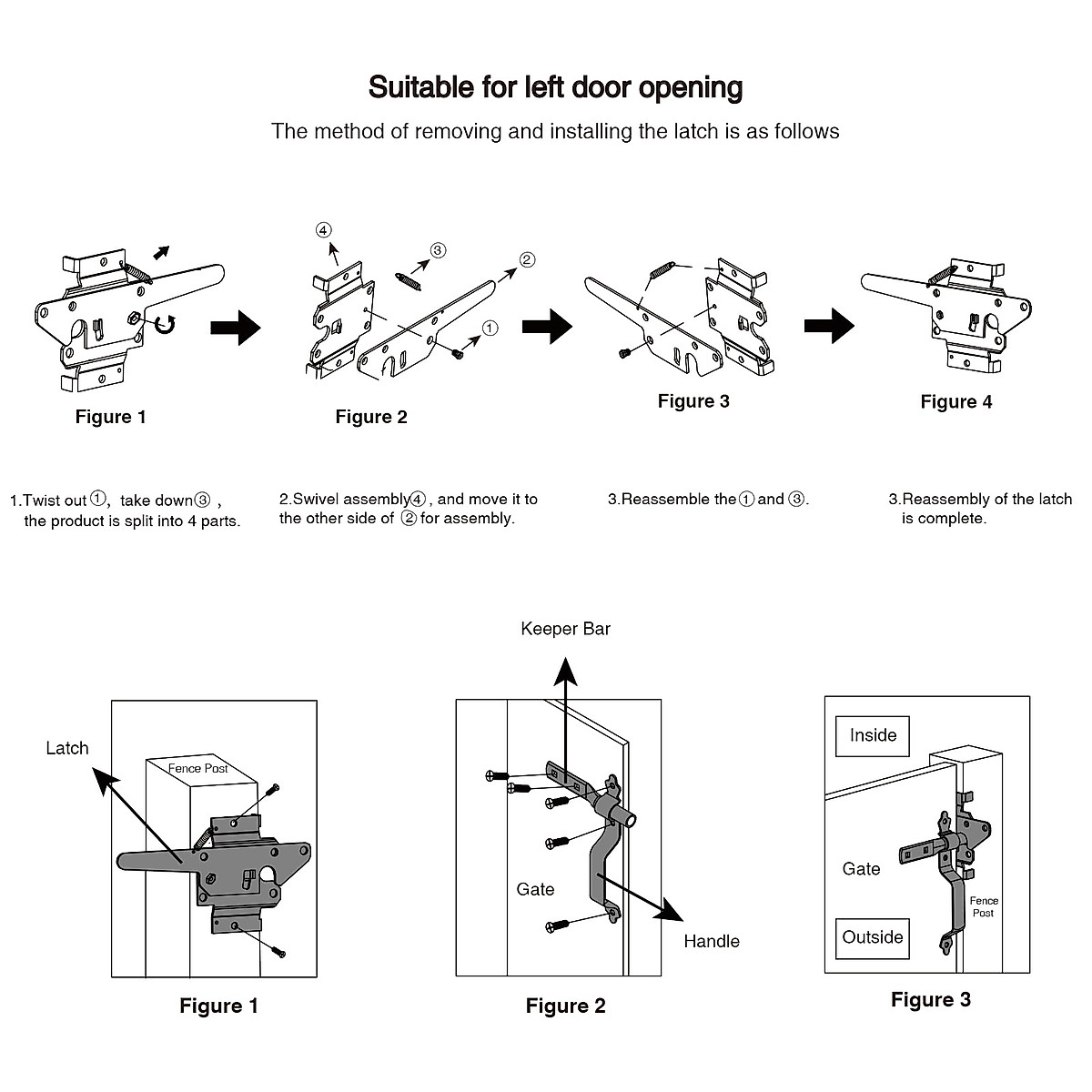 HOME MASTER HARDWARE Wood Gate Hardware Set - Heavy Duty 8" Decorative Strap Hinges and Spring Loaded Latch Gate Kit with Screws for Outdoor Fence Swing Gate Black Finish
