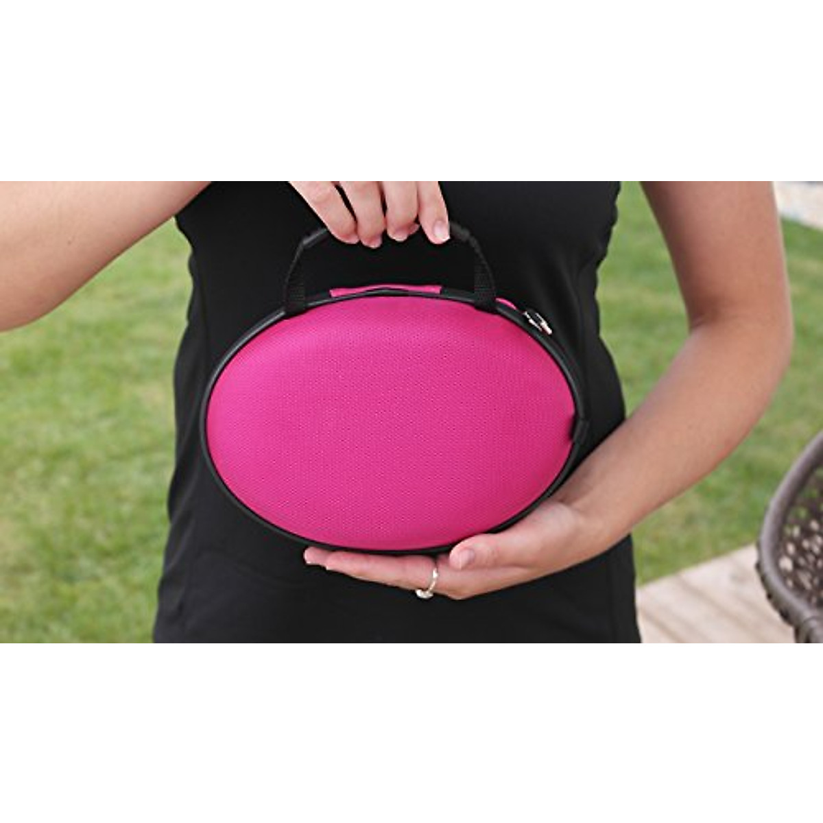 CASEBUDi Oval Hard Shell Headphone Carrying Case | Travel Pouch Protection Compatible with Foldable Headphones | Pink Ballistic Nylon