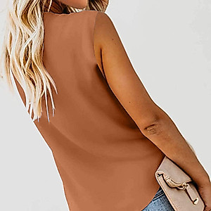 Padaleks Women's V Neck Button Down Front Tie Tank Tops Shirt Loose Casual Sleeveless Shirts Office Work Blouse