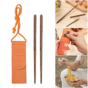 Fenteer Stainless Steel Chopsticks Screw in/Apart Reusable Travel Foldable Chopsticks with Pouch, Full Wood