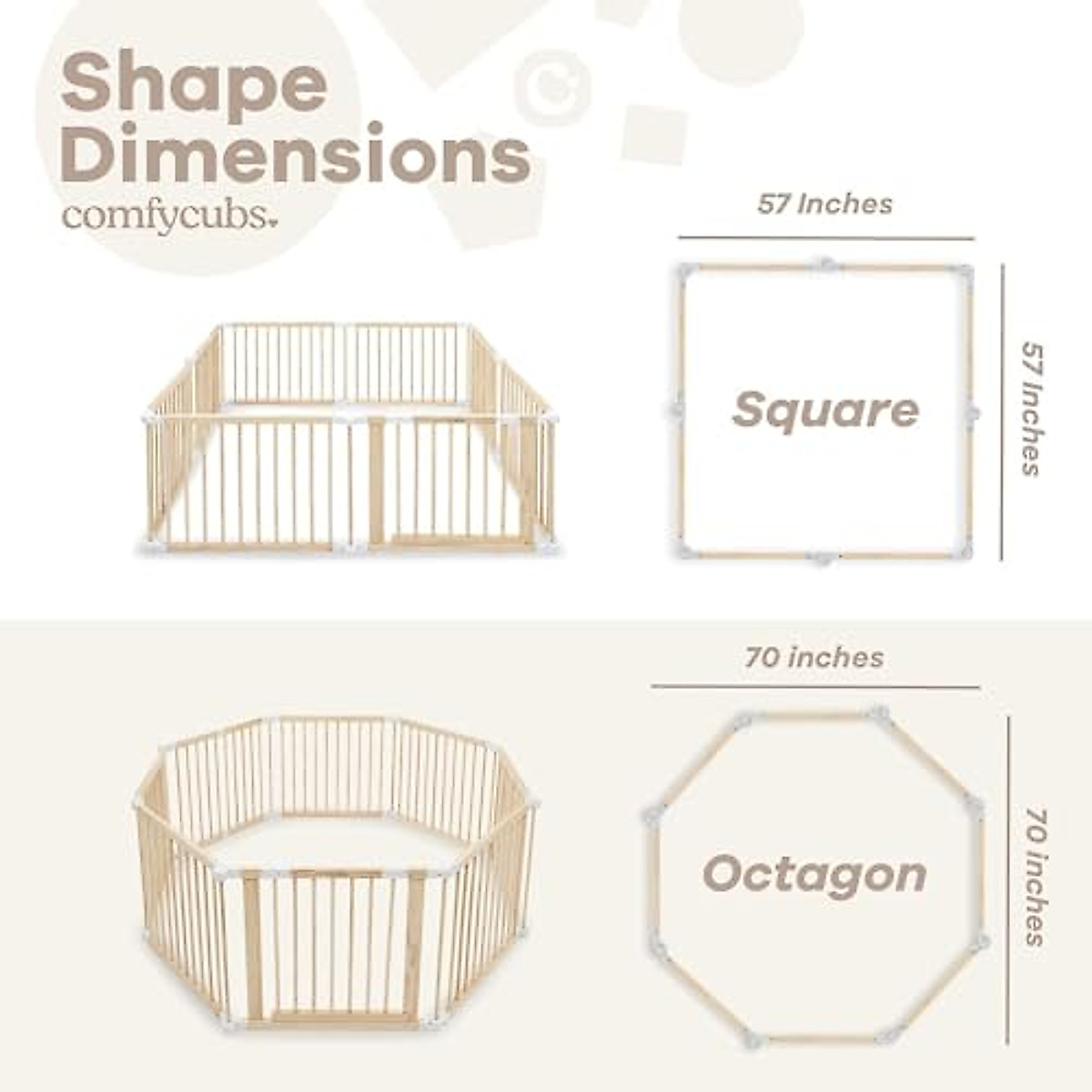 Baby Playpen & Baby Gate for Toddler and Babies, Foldable Wooden Large Shape & Size Adjustable Playard, Play Fence with Locking Gate Activity Center, Toddler Fence Play Area Indoor by Comfy Cubs