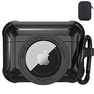 Valkit Compatible Airpods Pro Case and AirTags Case Cover, 2 in 1 Rugged Protective Case Shockproof Air Pod Pro Case for Men Women with Keychain iPod Pro Skin for Airpods Pro and Airtag, Black