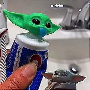 2022 New Baby Yoda Toothpaste Cap Yoda Toothpaste Hat Dispenser Baby Yoda Toothpaste Topper Toothpaste Squeezer for Children and Adults Catoon Funny Toy Model Bathroom Supplies Decorations Kids Gift
