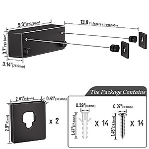 Danpoo Retractable Clothesline Outdoor/Indoor, Double Lines for Hanging Clothes with 13.8 Ft Steel Wire, Heavy Duty Clothing Line Wall Mounted, Black