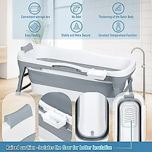 Portable Bathtub for Adult - Large 56'in Foldable Collapsible tub - Ergonomically Designed for the Ultimate Relaxing Soaking Bath. Ideal for Small Spaces - Quick,Folding Bathtub