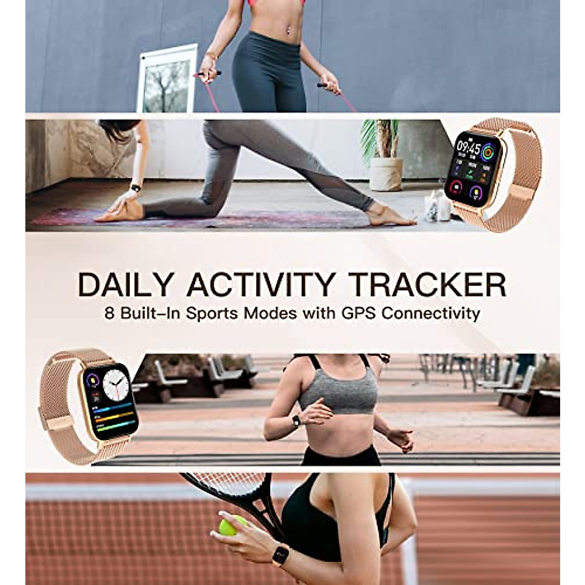 Lefitus Smart Watches for Women (Answer/Make Calls) 1.7" Touchscreen Fitness Tracker with Heart Rate Monitor Pedometer Smartwatch for Android and iOS Phones with Stainless Steel Band Waterproof