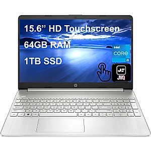 HP Pavilion 15 Laptop, 15.6" HD Touchscreen, Intel Core i5-1135G7 Processor, 64GB Memory, 1TB SSD, USB-C, HDMI, Windows 11 Home, Silver, JVQ MP