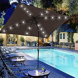 Yescom 10x6.5 ft Rectangle Outdoor Patio Aluminium Umbrella Solar Powered Led Light Crank Tilt Chocolate(Pack of 2)