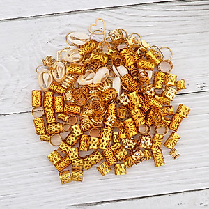 JALANCY 202 Pcs Hair Jewelry for Women Braids, Locs Jewelry Dreadlocks Beads Hair Braid Rings Hair Cuffs Shells Heart Butterfly Hair Pendants Hair Clips for Dreadlock Accessories (Gold)