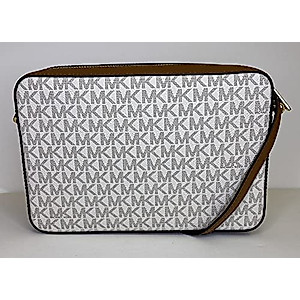 Michael Kors MICHAEL Michael Kors Jet Set Travel Large EW Crossbody bundled with SM TZ Coinpouch Wallet Purse Hook (Signature MK Vanilla)