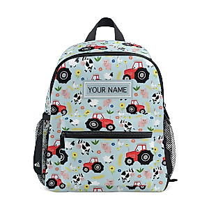 Custom Farm Animals and Trucks Pattern Kid's Toddler Backpack, Personalized Backpack with Name/Text, Customization School Bag