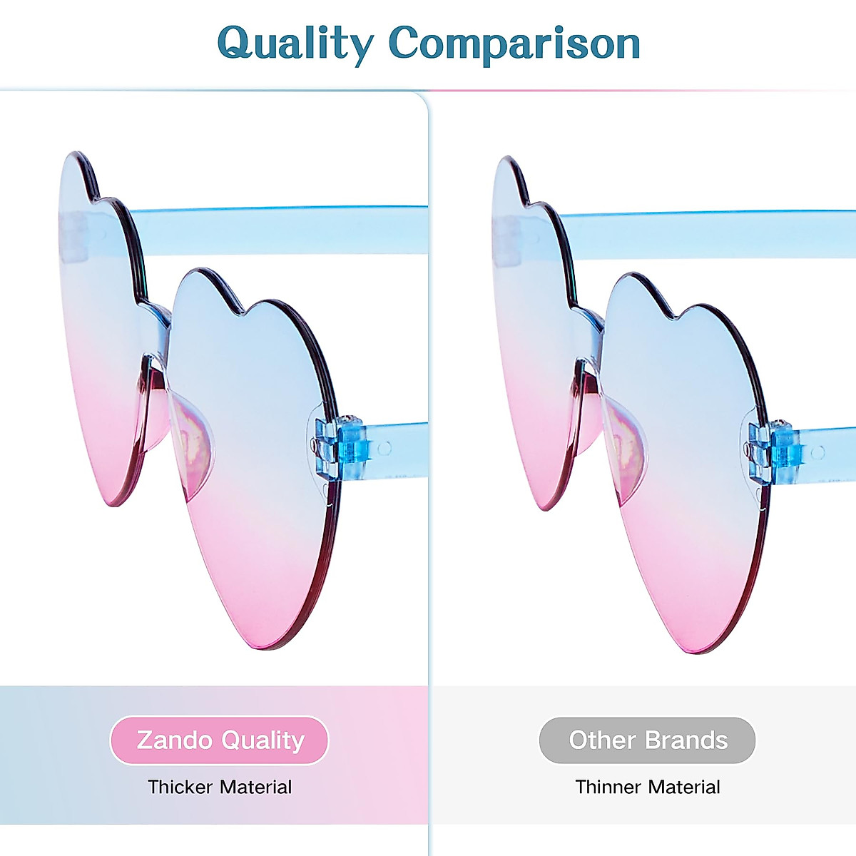 Zando 8Pairs Heart Glasses Heart Shaped Sunglasses Pink Heart Sunglasses Red Glasses Blue Sunglasses Purple Glasses Neon Glasses Black Heart Sunglasses Unisex for Party Festival B Candy Colors