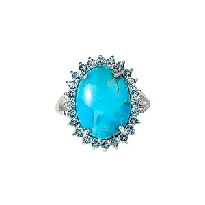 YoTreasure Turquoise Swiss Blue Topaz 925 Sterling Silver Oval Shaped Cluster Ring Jewelry