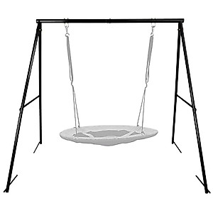 Hishine Swing Stand for Porch Outdoor Heavy Duty Swing Frame, Full Steel Metal Frame with 4 Ground Pegs, 71" Height Holds Up to 550lbs, Black (Swing NOT Included)