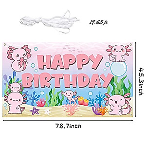 K1tpde XtraLarge Axolotl Birthday Party Backdrop Banner for Kids, Axolotl Happy Birthday Party Backdrop for Girls, Party Decor Photography Background, Birthday Party Background, Axolotl Party Supplies