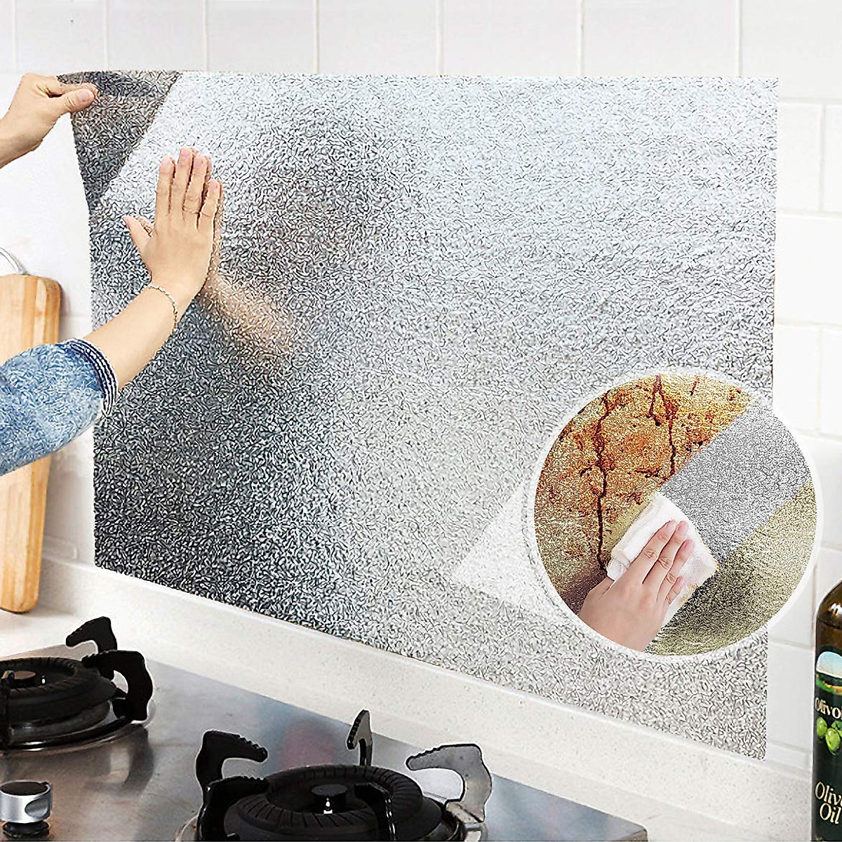 Livelynine Silver Contact Paper for Kitchen Oil Proof Waterproof Sticker Aluminum Foil Kitchen Wallpaper Backsplash Peel and Stick Self Adhesive Shelf Liners for Drawer Removable 15.8x78.8 Inch