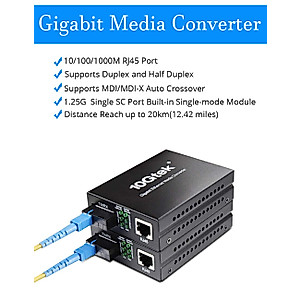 BiDi Gigabit Single Mode SC Media Converter, 10/100/1000M Fiber to Ethernet Converter, 1000Base-FX Single SC to 10/100/1000Base-T/TX RJ45, Built-in Fiber Module, SMF, 1310/1550nm, 20km, 1 Pair
