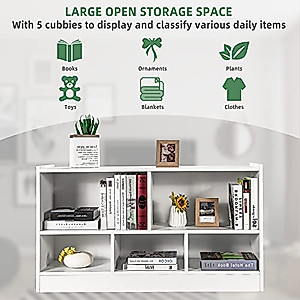 IFANNY 5 Cube Bookcase, 2 Tier Bookshelf Organizer w/Open Compartments, Wood Bookshelves & Bookcases, Horizontal Storage Shelves, Modern Book Shelf for Bedroom, Living Room, Play Room (White)