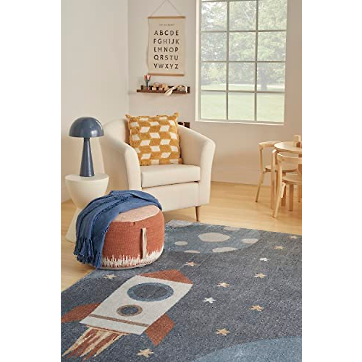 Nourison Astra Machine Washable Graphic Sky Blue 4' x 6' Kids Area -Rug, Easy -Cleaning, Non Shedding, Bed Room, Living Room, Dining Room, Kids Rug, Playroom, Nursery (4x6)