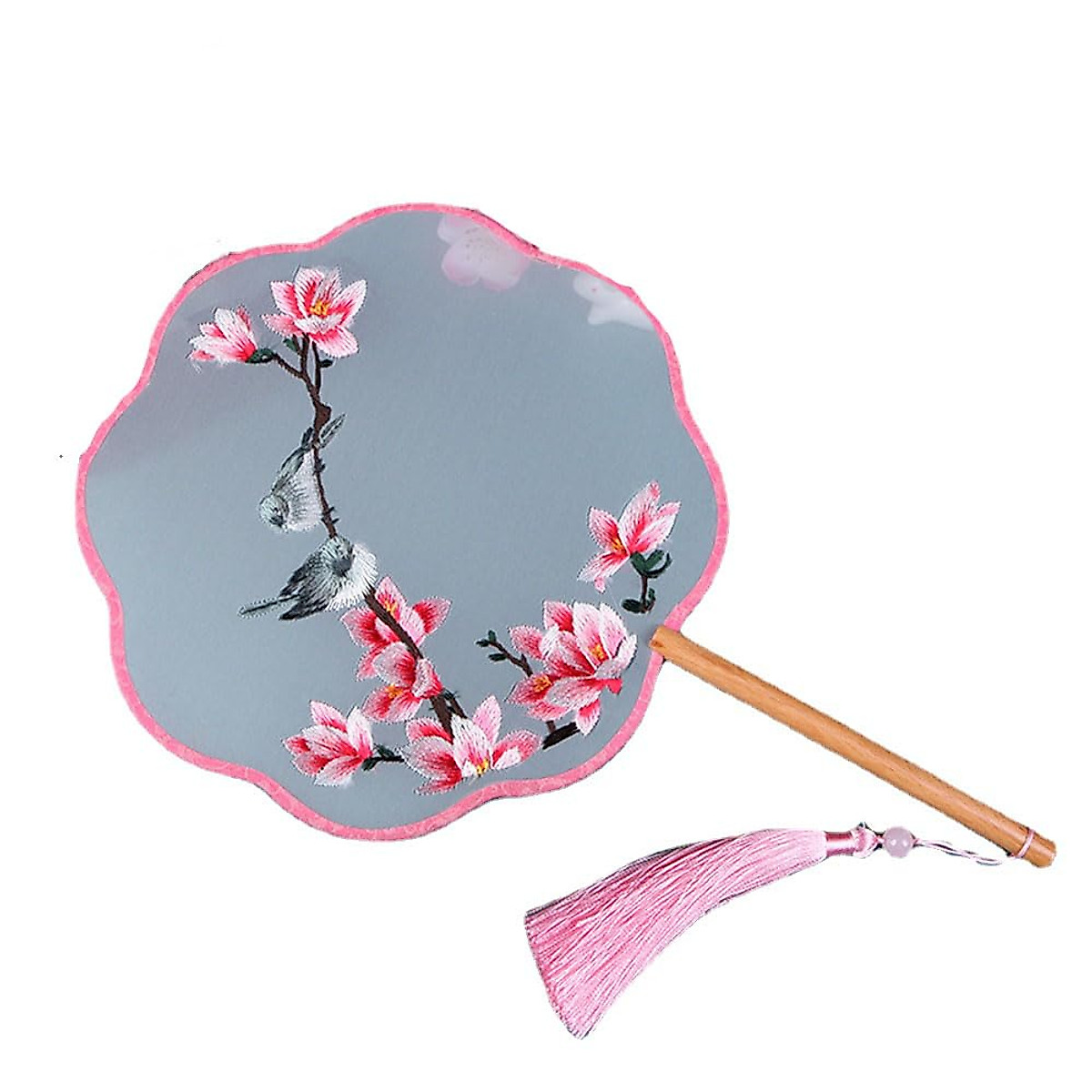 SALFEE 20cm Chinese Classical Embroidered Round Fan Vintage Wedding Dance Hand Fan
