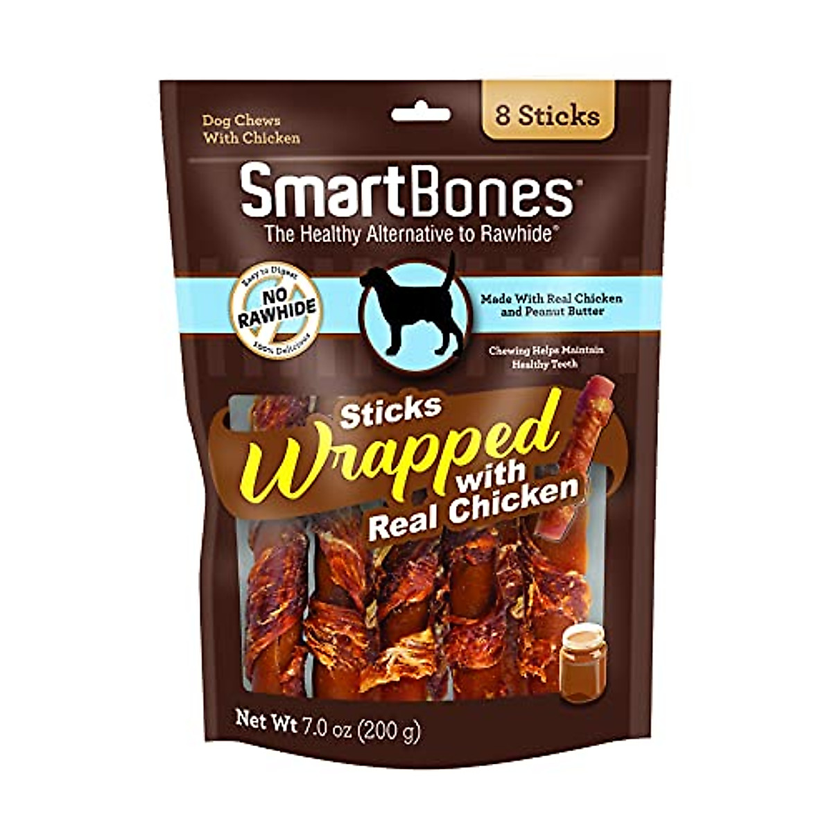 SmartBones Chicken-Wrapped Sticks, Treat Your Dog to a Rawhide-Free Chew Made With Real Chicken and Peanut Butter 8 Count (Pack of 1)