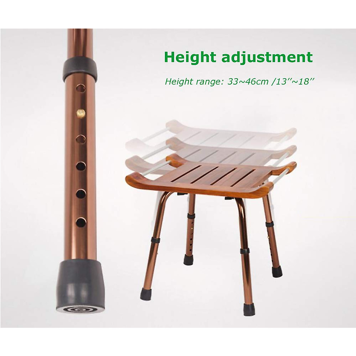 MUUL-WHCH Wood Bath Shower Stool, Spa Shower Arm Teak Bench Seat with Non-Slip Feet, Height Adjustable Lightweight Bathtub Chair for Elderly Senior